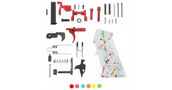 AR-15 Lower Parts Kit w/ Cerakote BRIGHT WHITE Splatter Grip (COLOR OPTION)